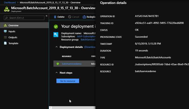Deploying An Azure Batch Job From Azure Portal